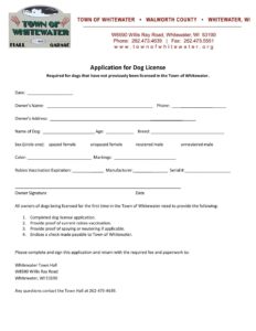 Dog license application – Town of Whitewater